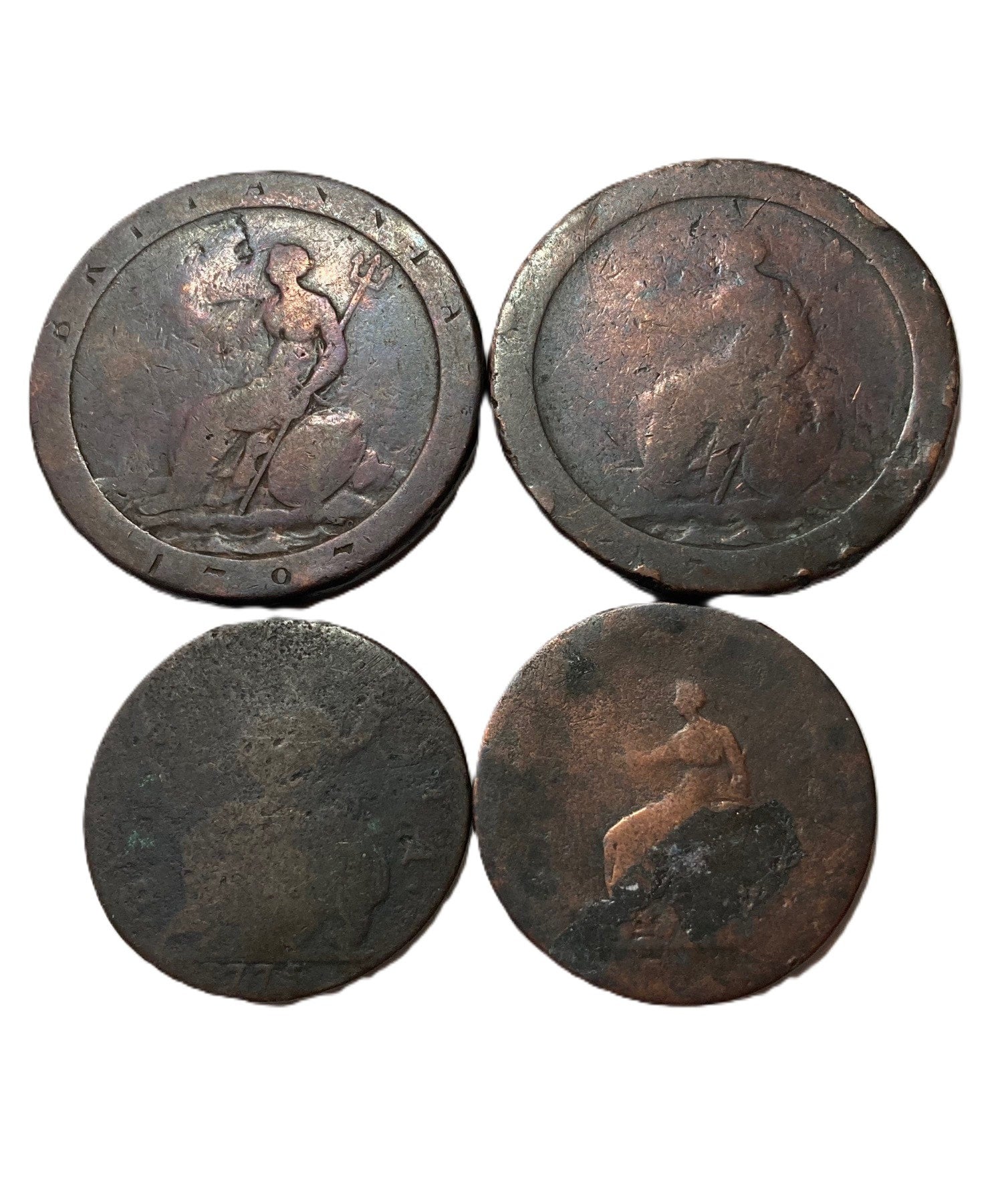 Job Lot of 4 x George III copper coins two Cartwheel penny and two ...