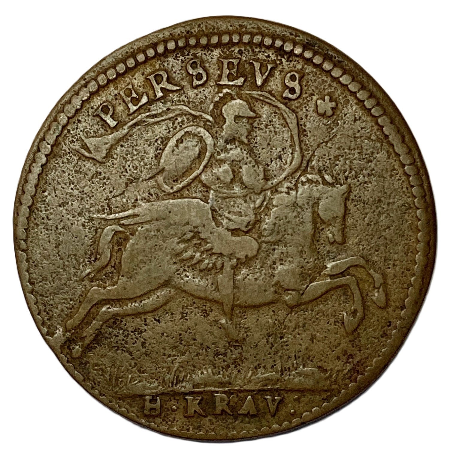 1586 Nuremberg copper jeton HERCULES MARS PERSEUS GALLIA FORTIT by Hans ...