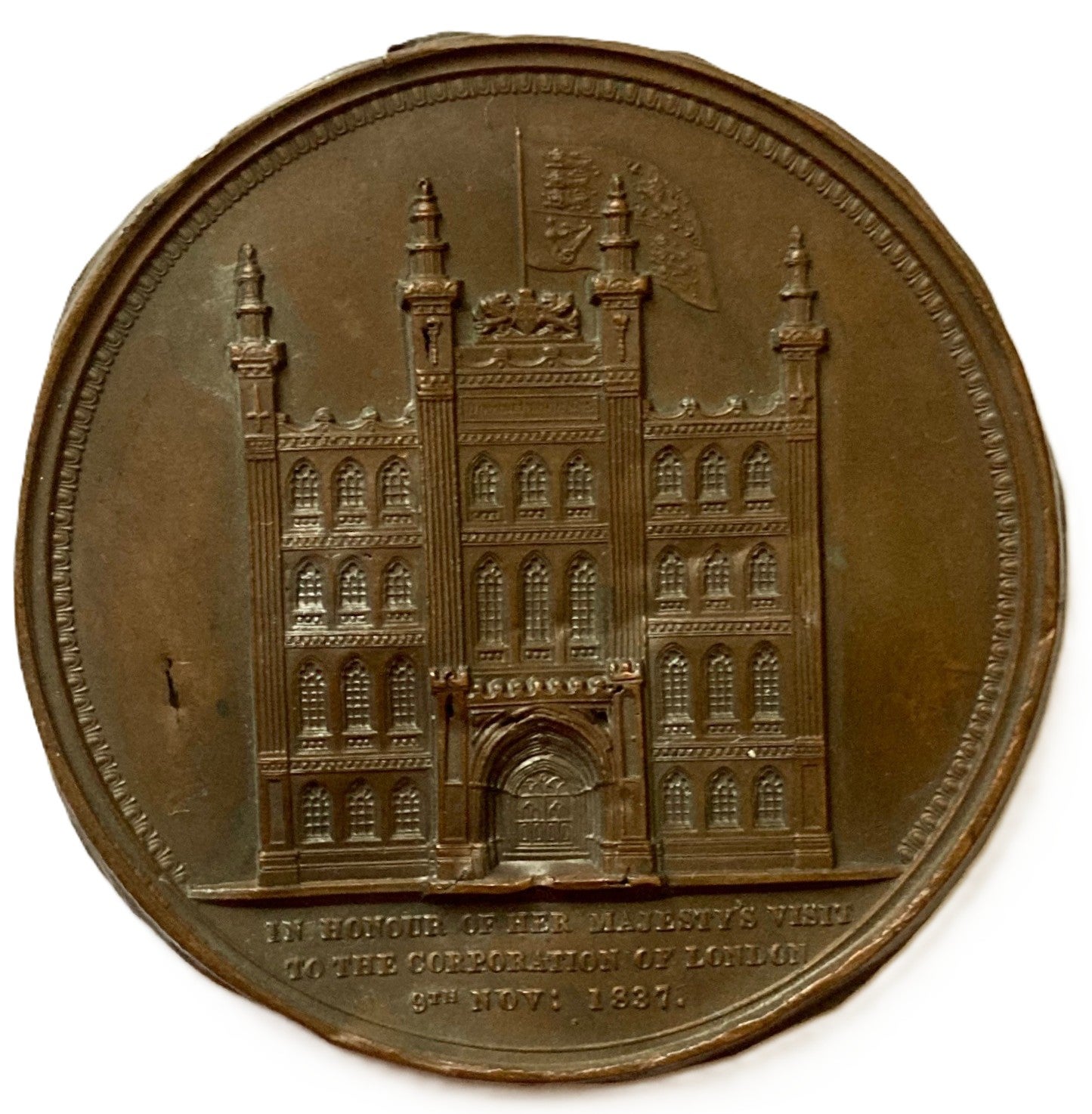 1837 CLICHÉ struck medal VISIT OF QUEEN VICTORIA TO THE CITY OF LONDON ...